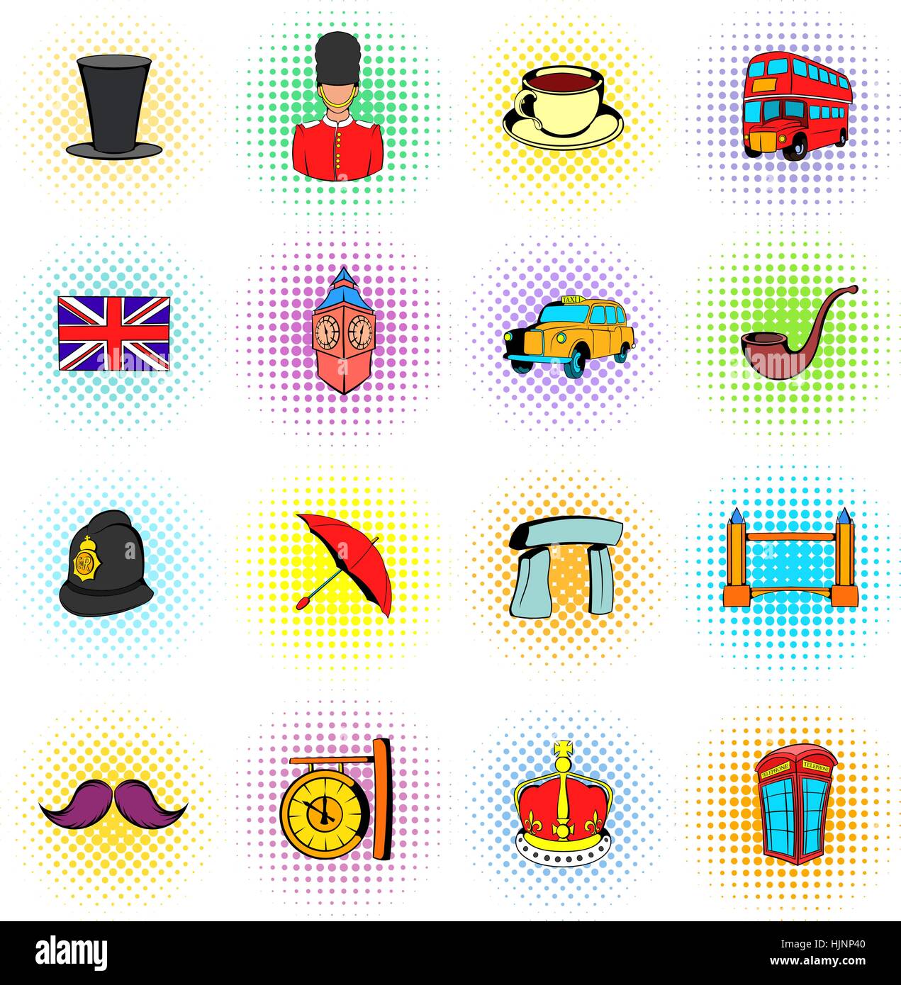 England icons in comics style on a white background Stock Vector Image ...