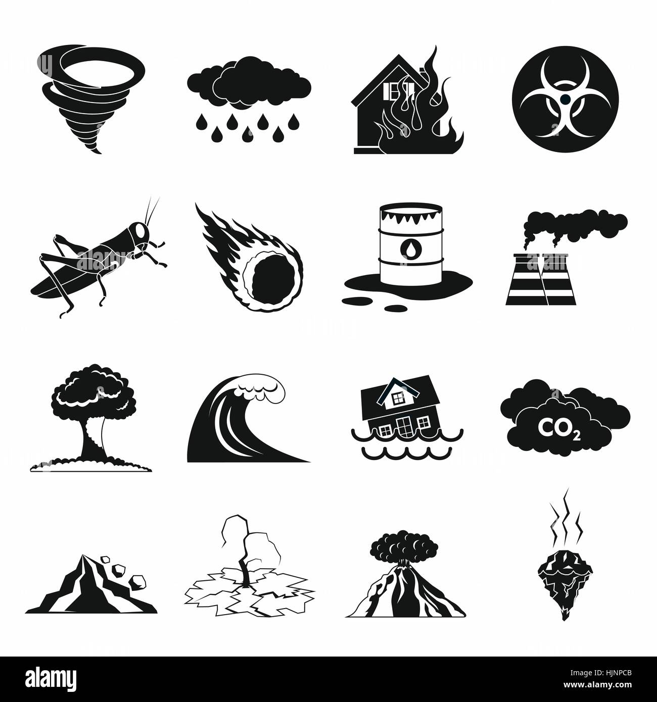 Natural disaster icons set in black simple style for any design Stock ...
