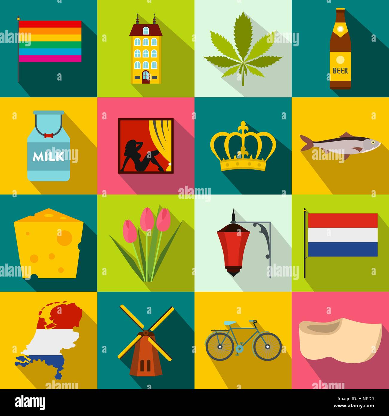 Netherlands icons set in flat style for any design Stock Vector Image ...