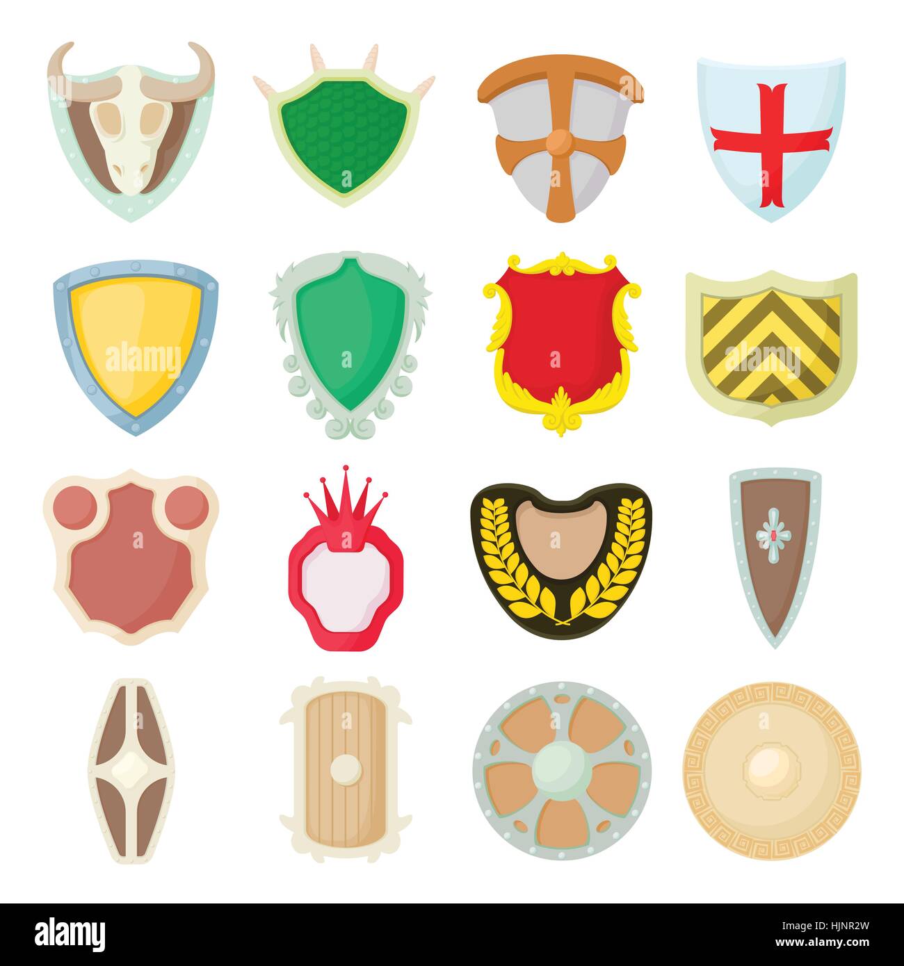 Shield icons set in cartoon style isolated on white Stock Vector Image ...