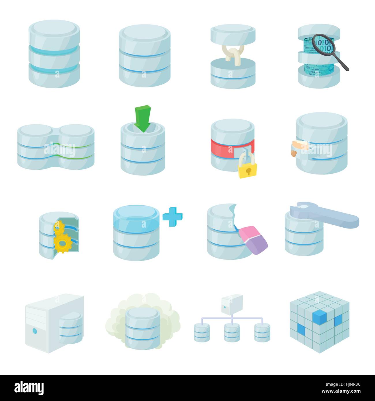 Data base icons set in cartoon style isolated on white Stock Vector ...