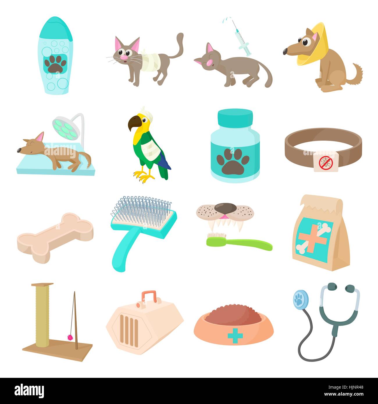 Veterinary icons set in cartoon style isolated on white background ...