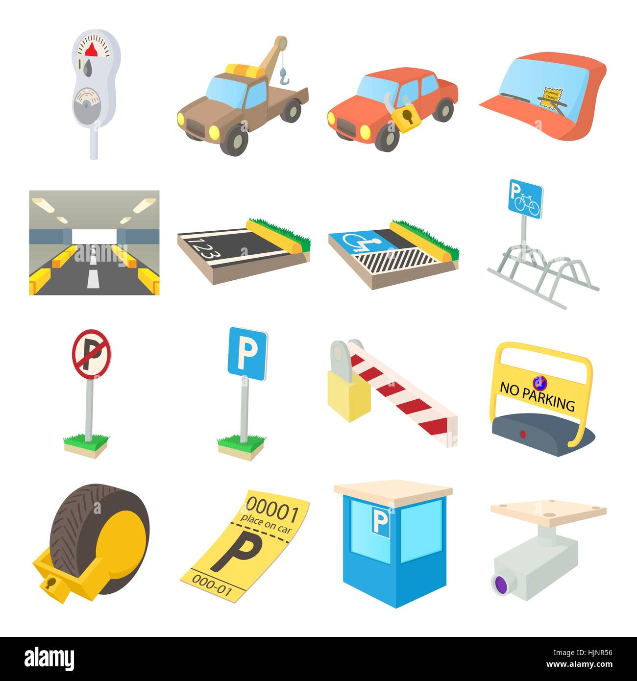 Parking icons set in cartoon style isolated on white background Stock ...