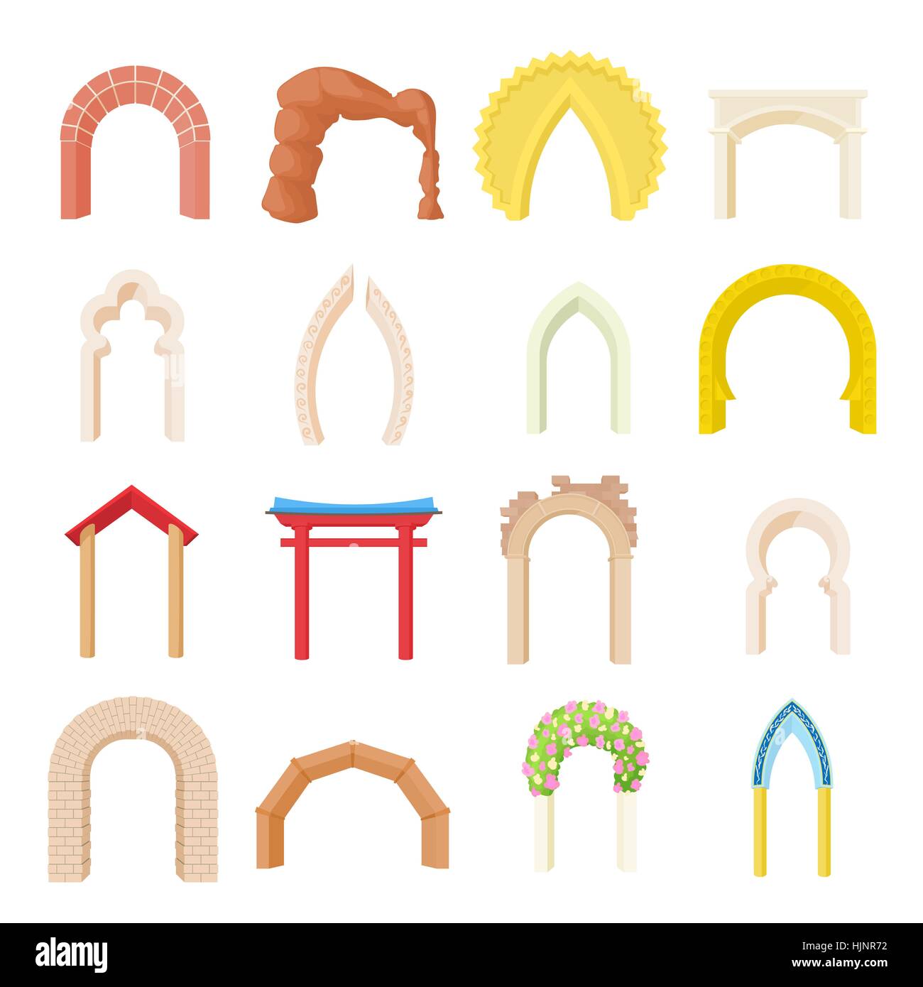 Arch icons set in cartoon style isolated on white background Stock ...