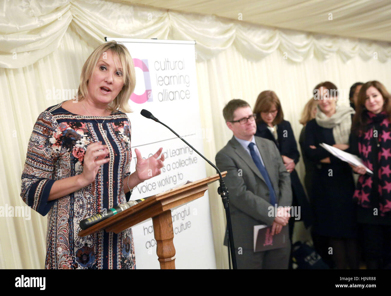 EDITORIAL USE ONLY Caroline Dinenage MP speaks at the launch of a new ...