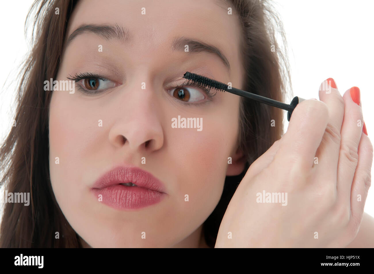 woman, mascara, cosmetics, beauty care, rouge, make-up, hand, isolated ...