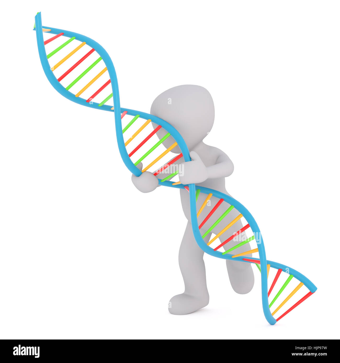 Generic Gray 3d Cartoon Figure Carrying Large Oversize Colorful DNA ...