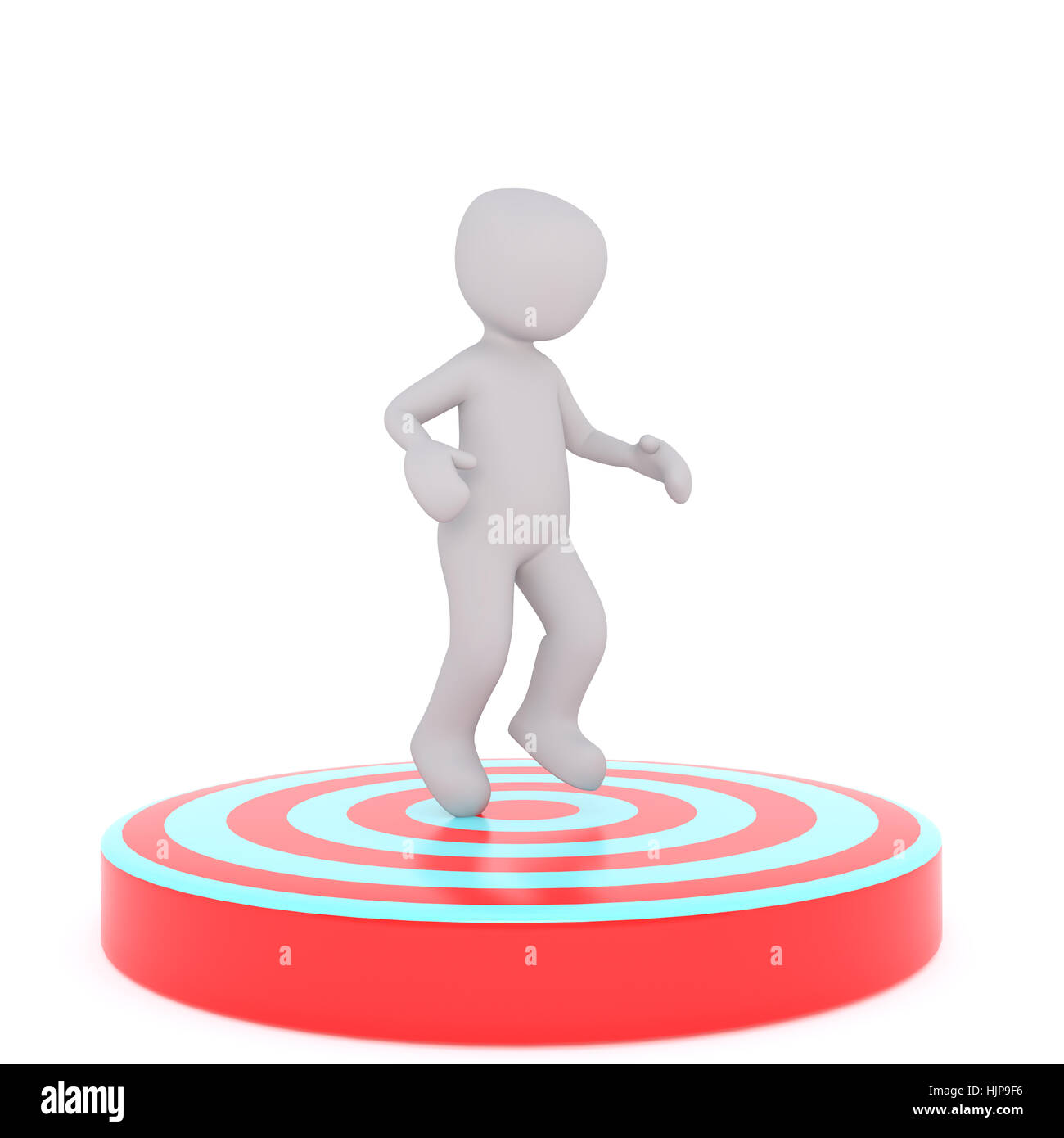Figure of faceless cartoon man dancing in the center target disk. 3D ...