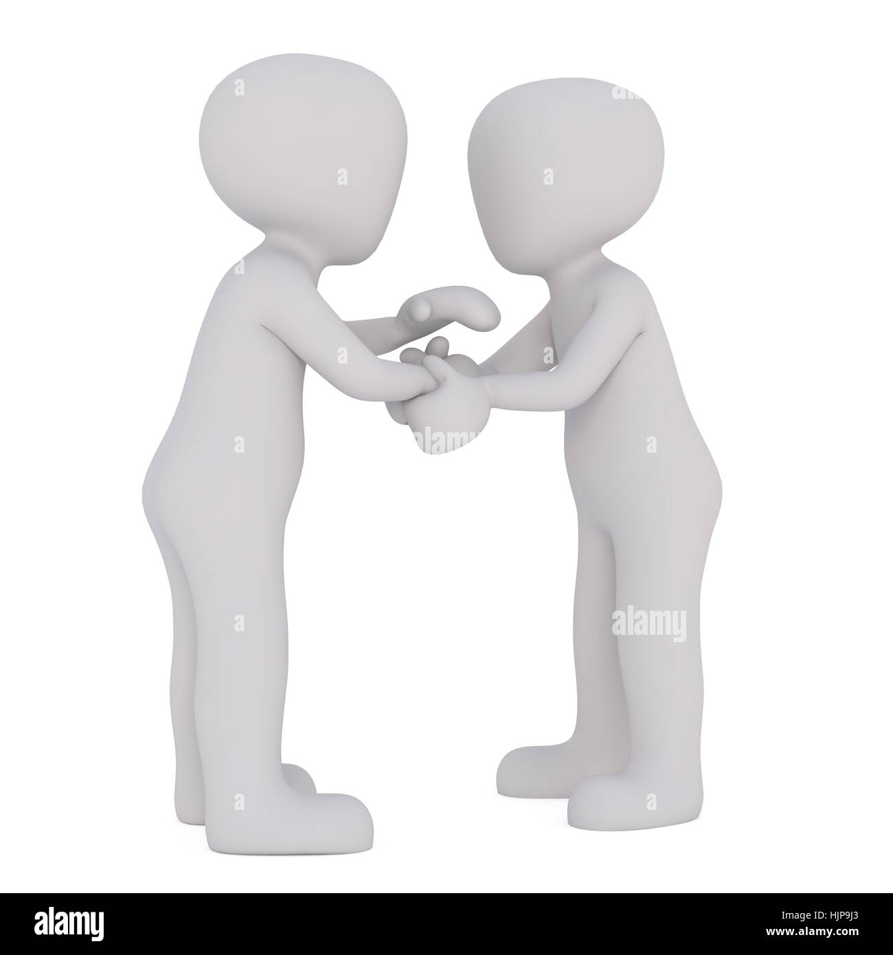 Two faceless 3d men having friendly handshake with both hands, standing ...