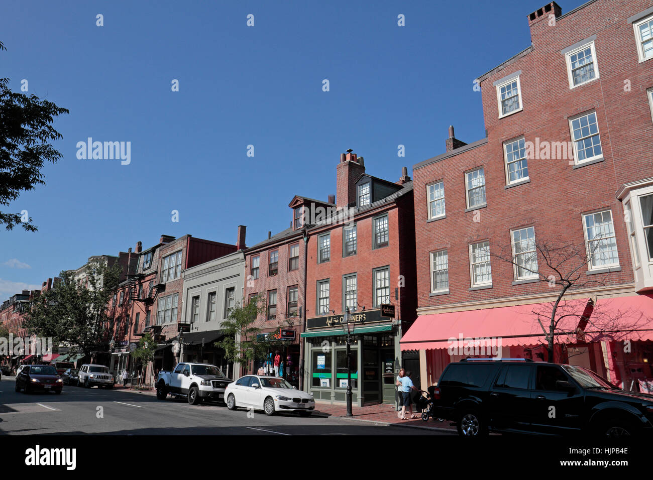 General view along Charles Street, Beacon Hill, Boston, Massachusetts ...