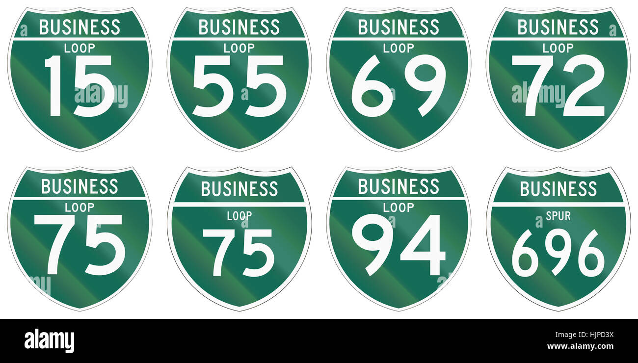 Collection of Interstate business loop and business spur shields used ...
