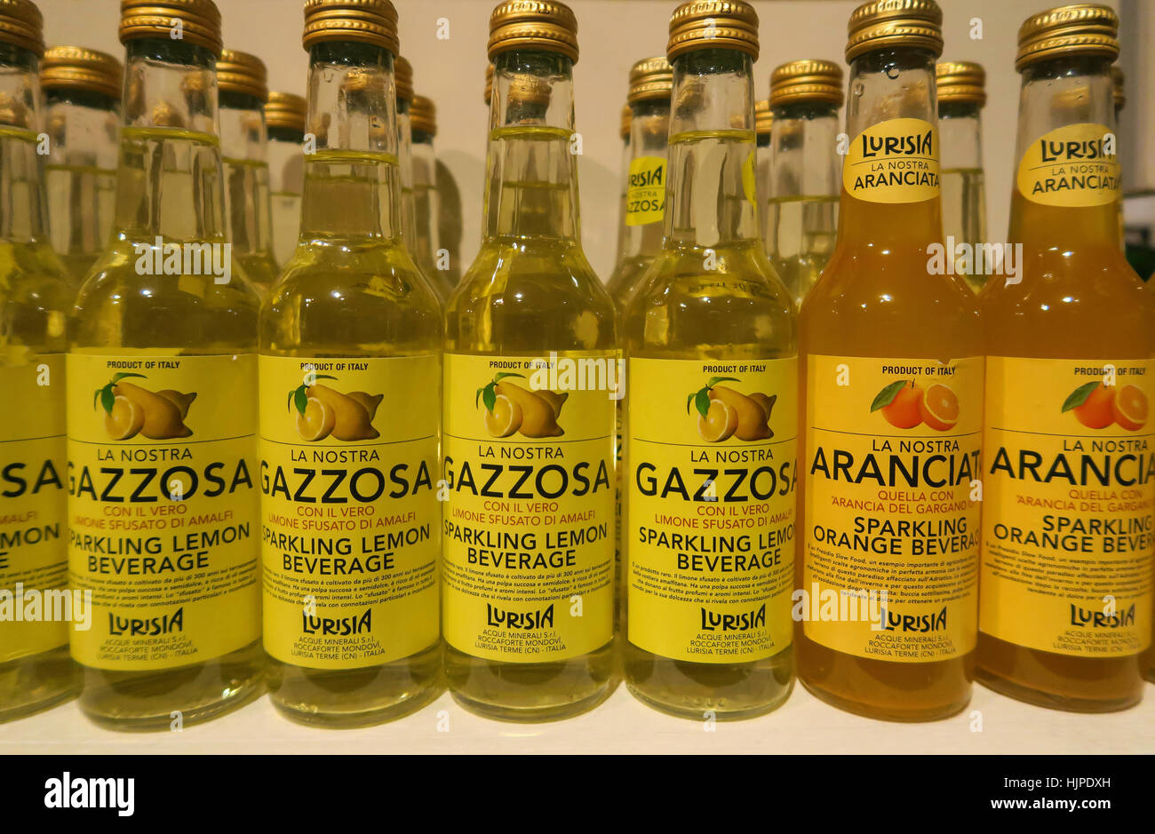 Gazzosa Lemon Beverage Bottles, Eataly, NYC, USA Stock Photo - Alamy