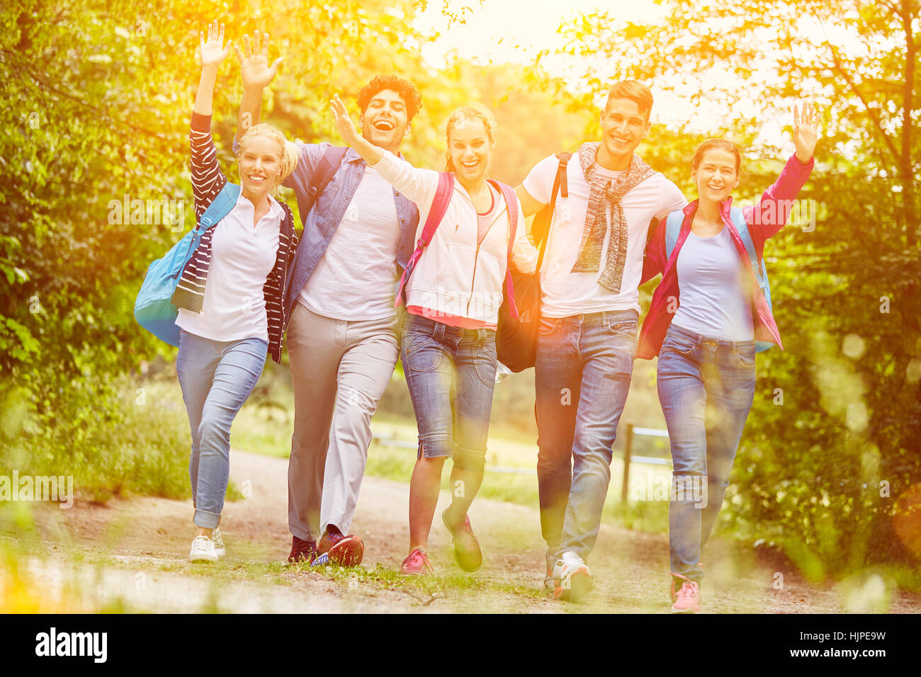 School class on hiking trip as friends in a group Stock Photo - Alamy