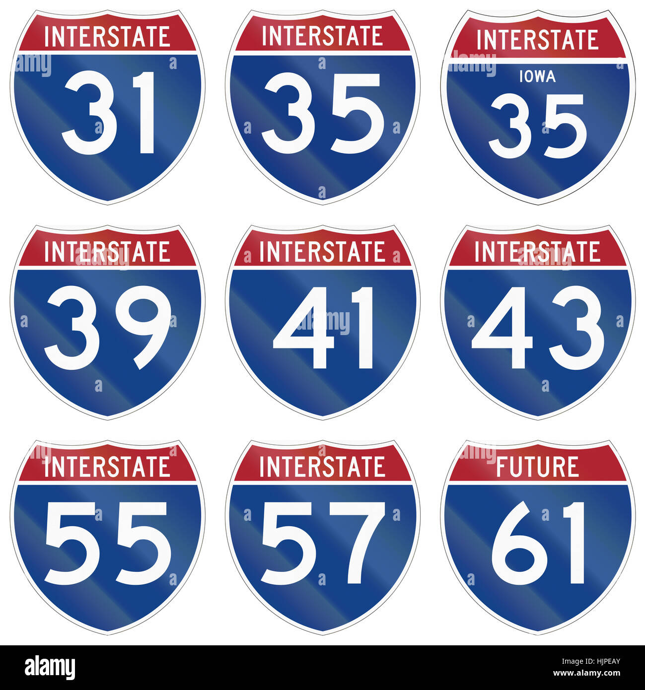 Collection of Interstate highway shields used in the US Stock Photo - Alamy