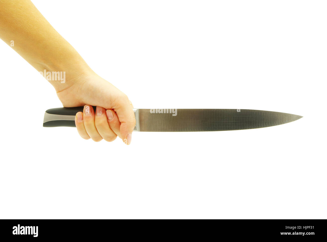 Knife in a hand isolated on white Stock Photo - Alamy