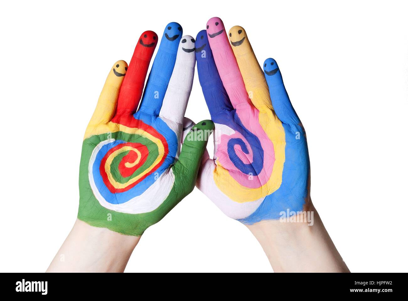 two happy hands with smiling finger, isolated Stock Photo - Alamy