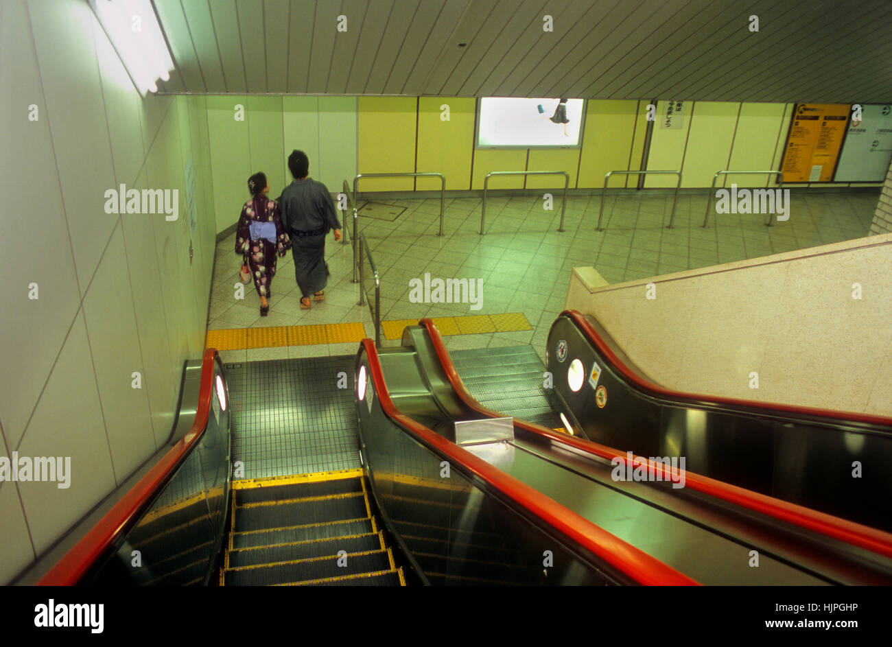 subway. Couple dressed in traditional kimono.Tokyo city, Japan, Asia ...