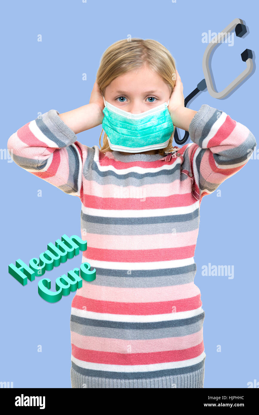 Beautiful sick girl protect flu by the mask for kid Stock Photo - Alamy