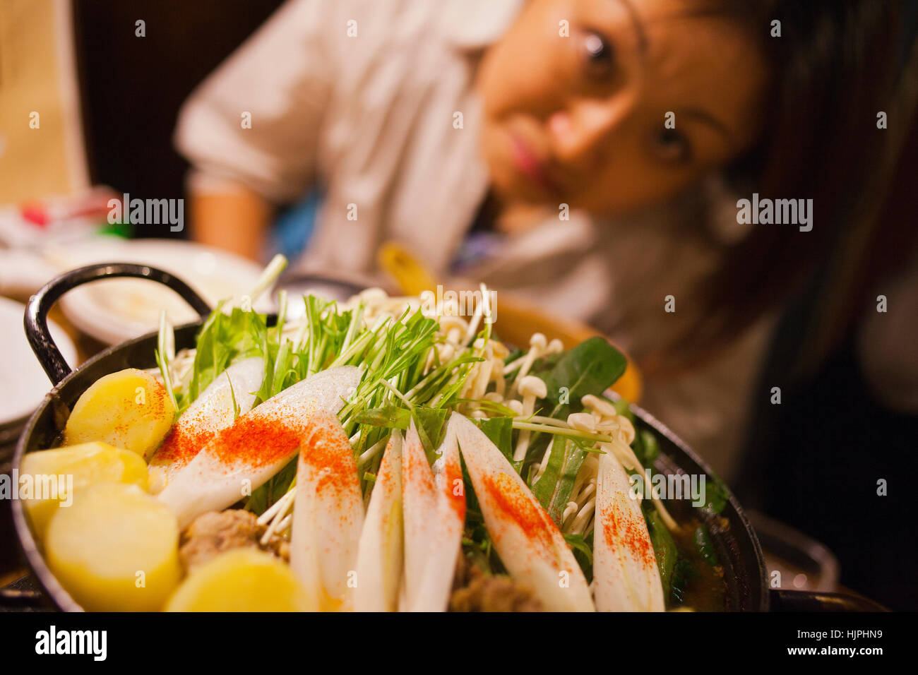 Motsunabe, nabe, in Ojaga restaurant. Japanese food. In the north exit ...