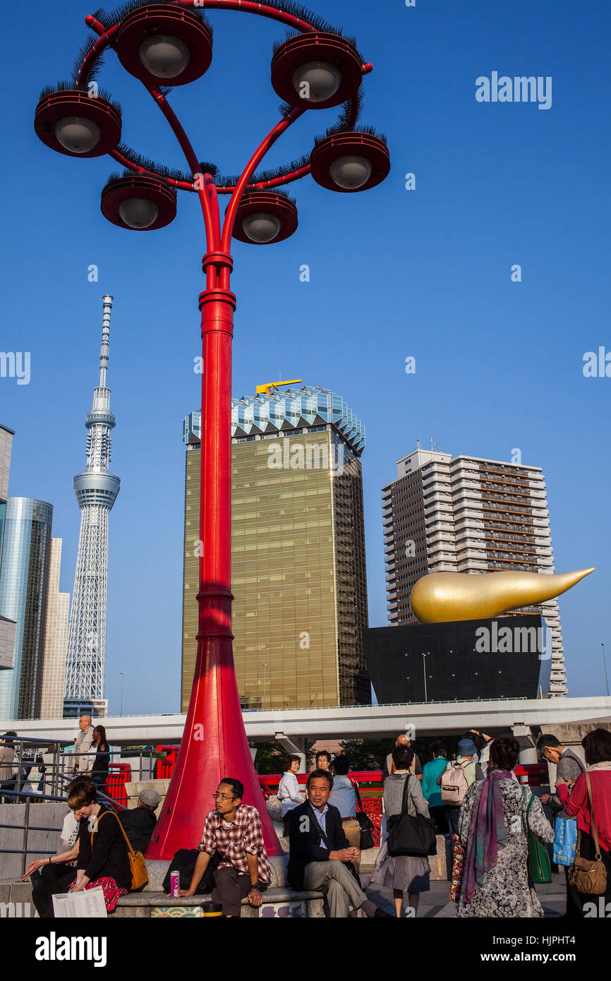 Skytree tower and Asahi building from Azuma bridge, sumida river ...