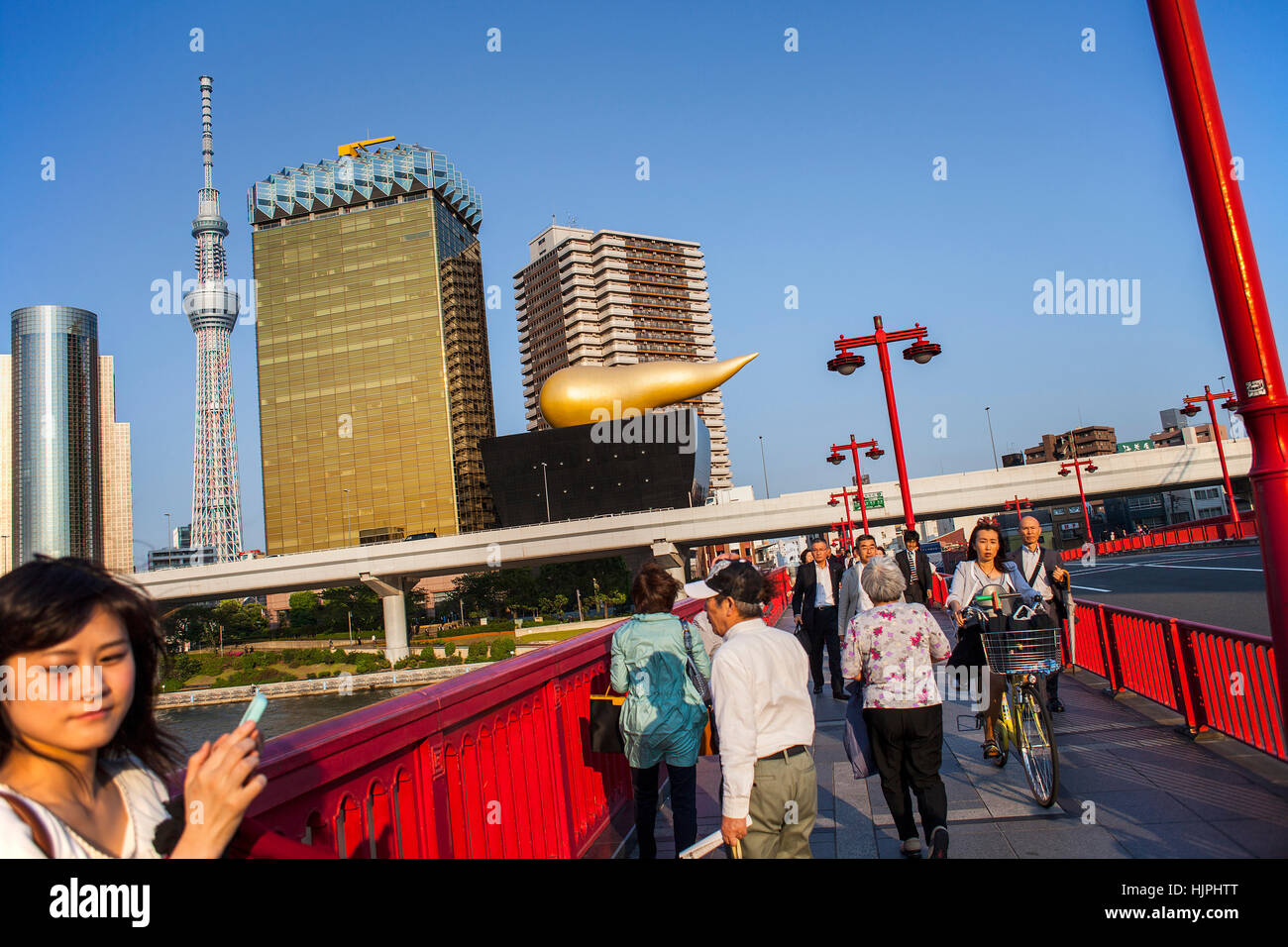 Skytree tower and Asahi building from Azuma bridge, sumida river ...