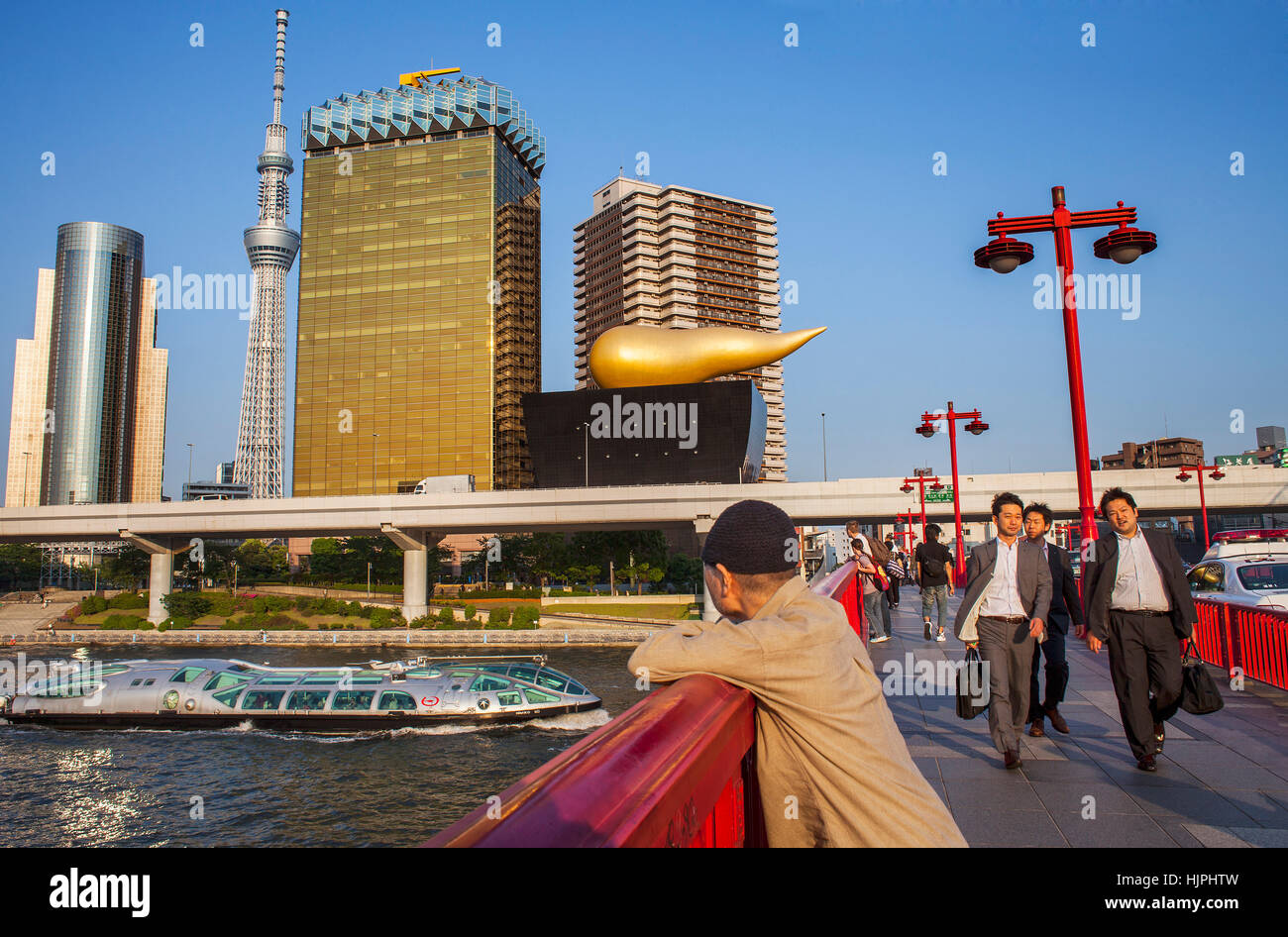 Skytree tower and Asahi building from Azuma bridge, sumida river ...