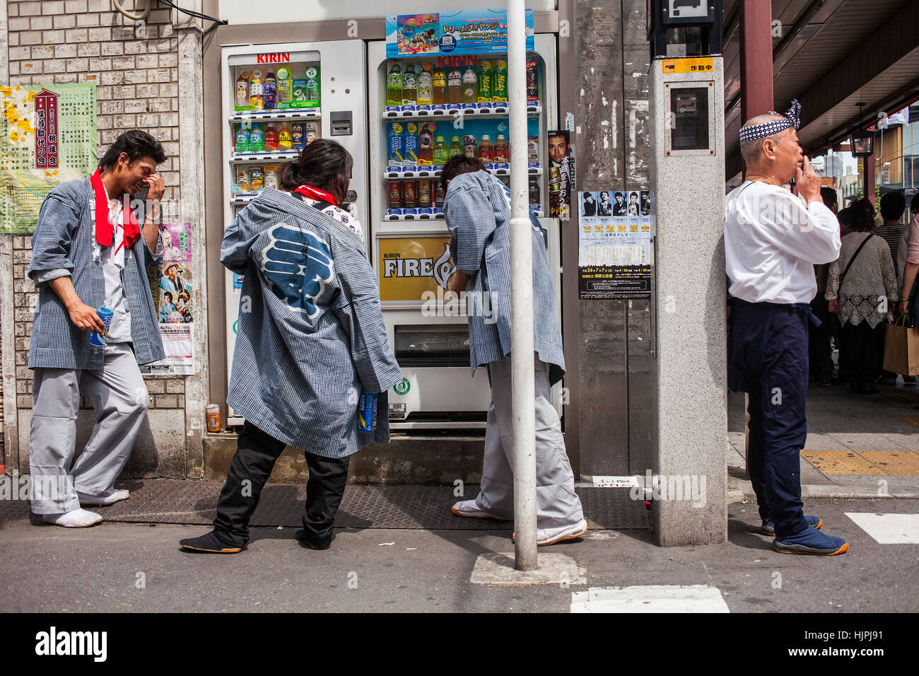 Bearers of Mikoshi resting,during Sanja Matsuri Festival, in ...