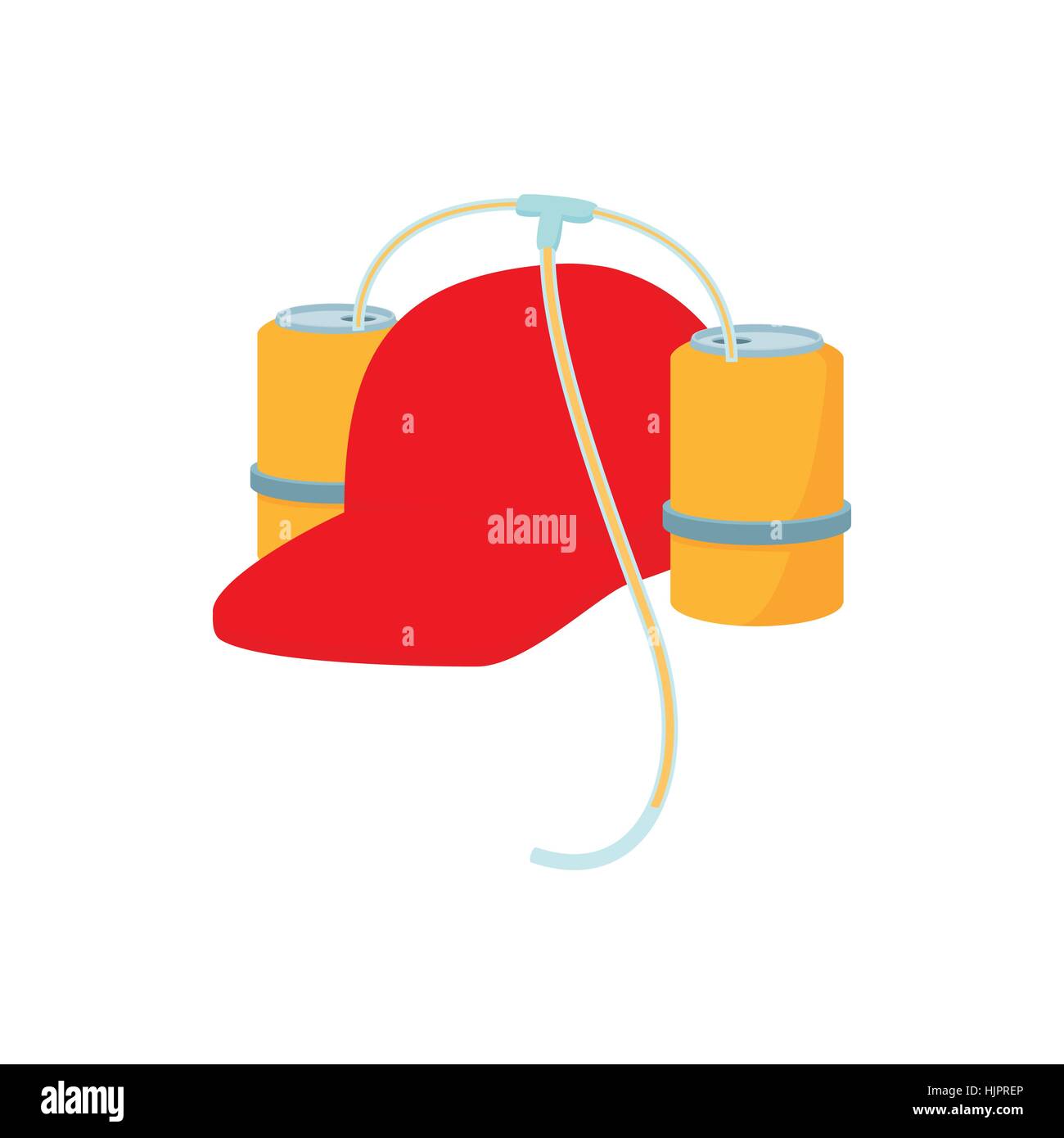 Baseball cap and two aluminum cans with straw icon in cartoon style on ...