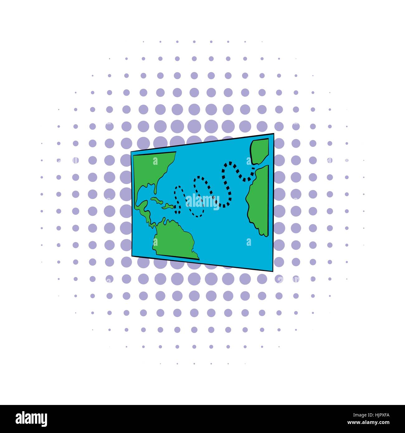 Christopher Columbus first voyage map icon in comics style on a white ...