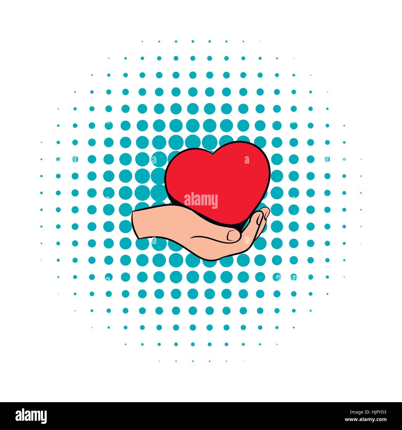 Red heart in hand icon in comics style on a white background Stock ...