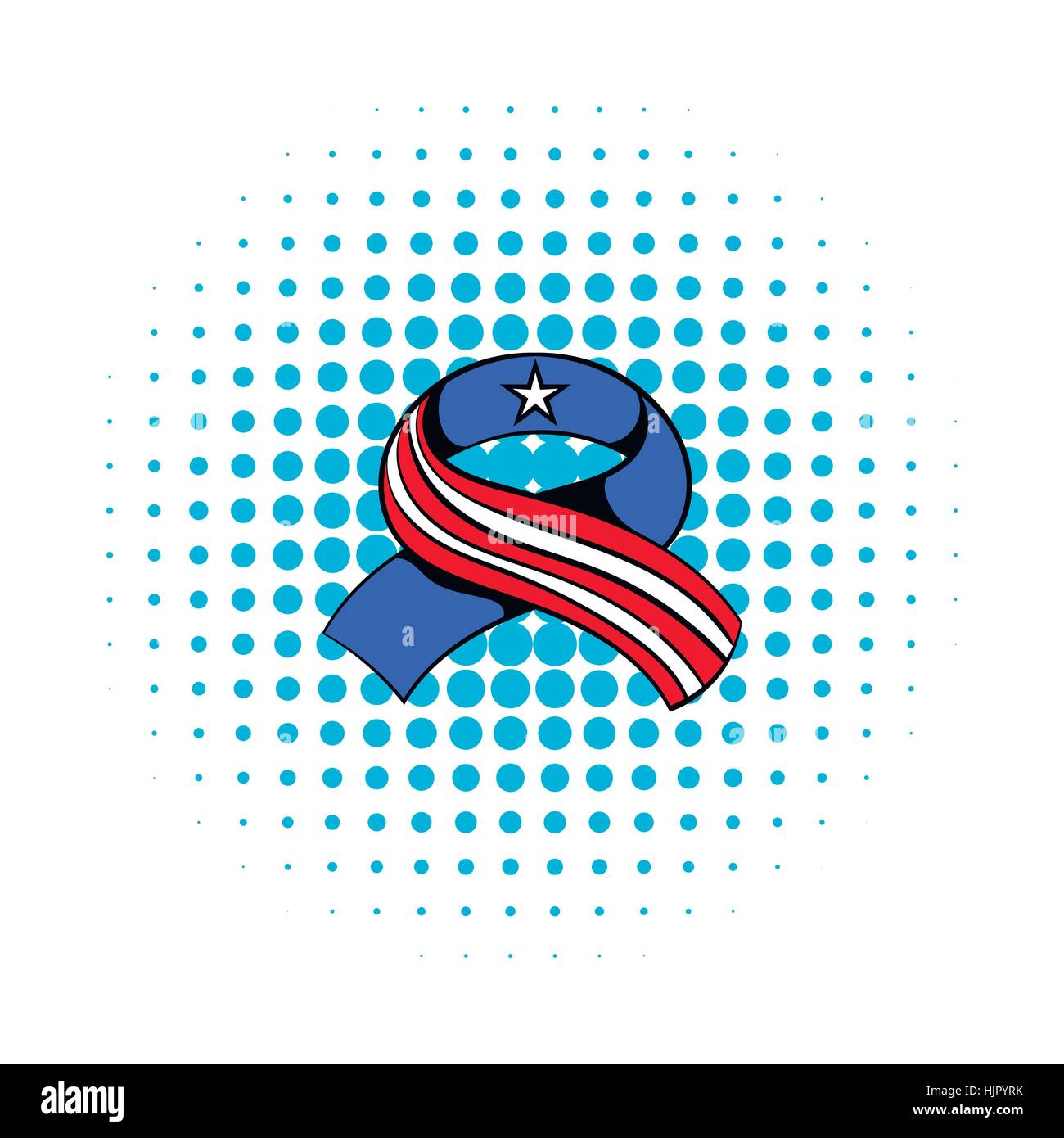 Ribbon in the USA flag colors icon in comics style on a white ...