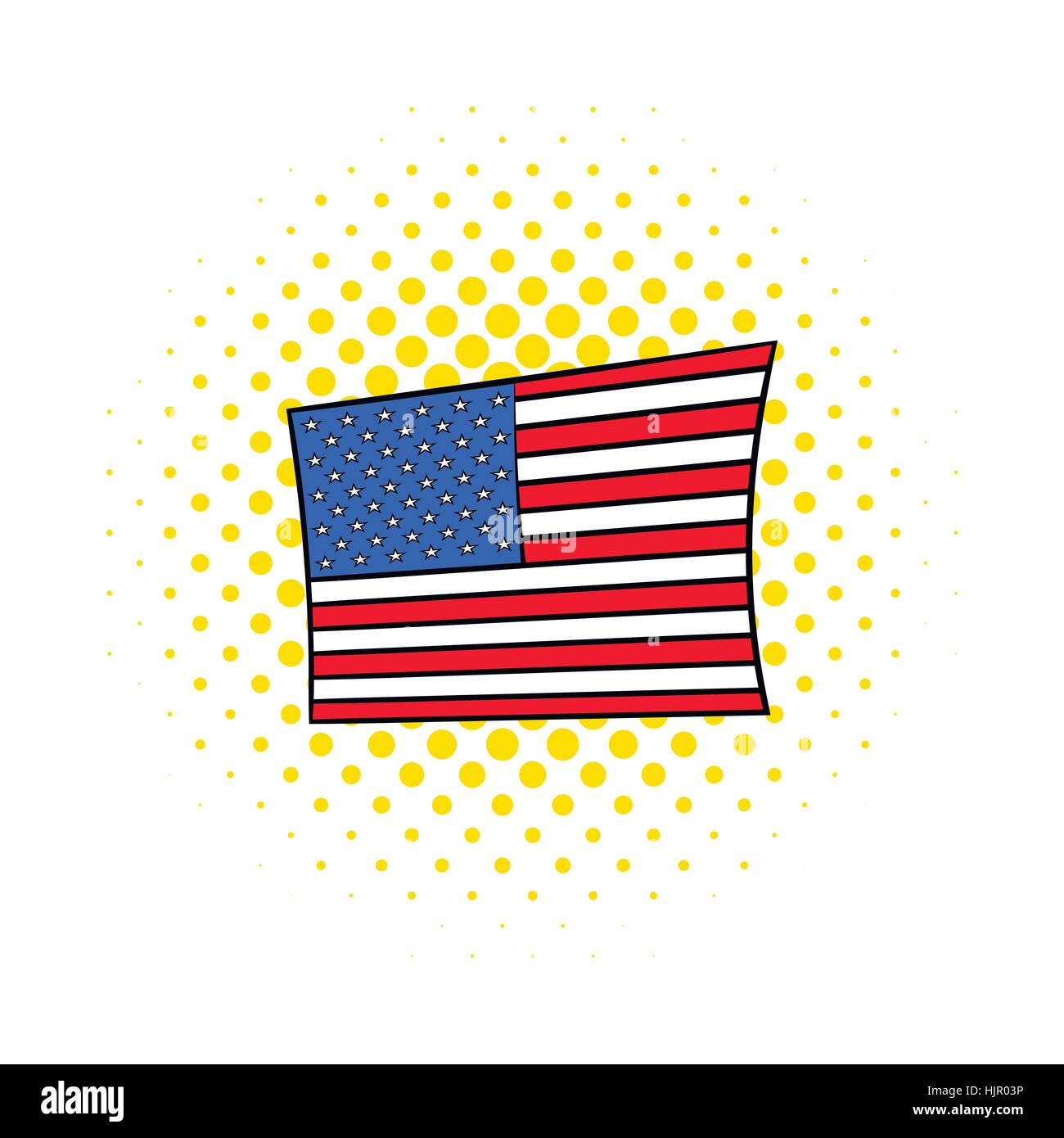 USA flag icon in comics style on a white background Stock Vector Image ...
