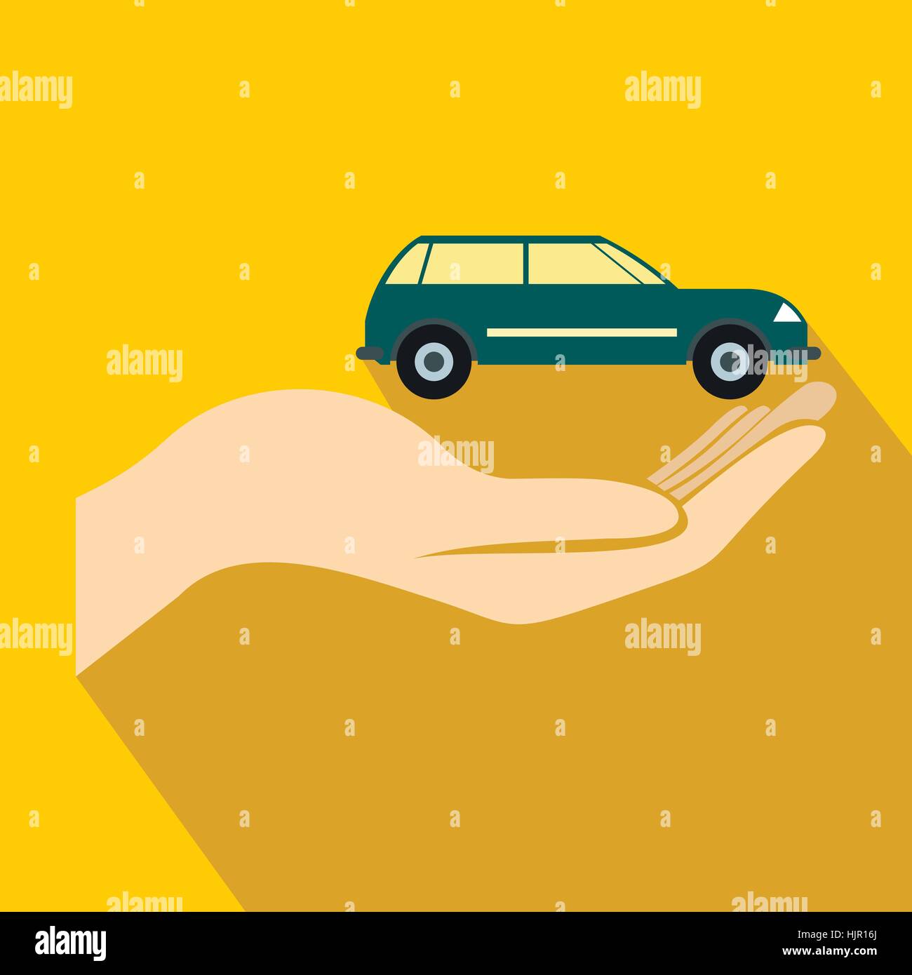 Car in hand icon in flat style on a yellow background Stock Vector ...