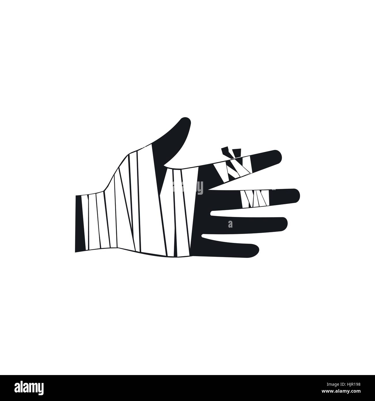 Injured hand wrapped in bandage icon in simple style on a white ...