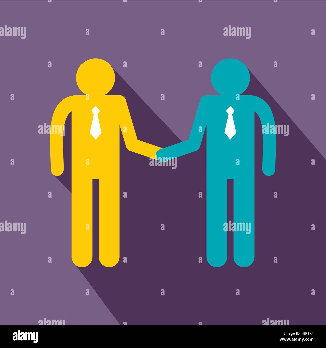 Two men shaking hands icon in flat style on a violet background Stock ...