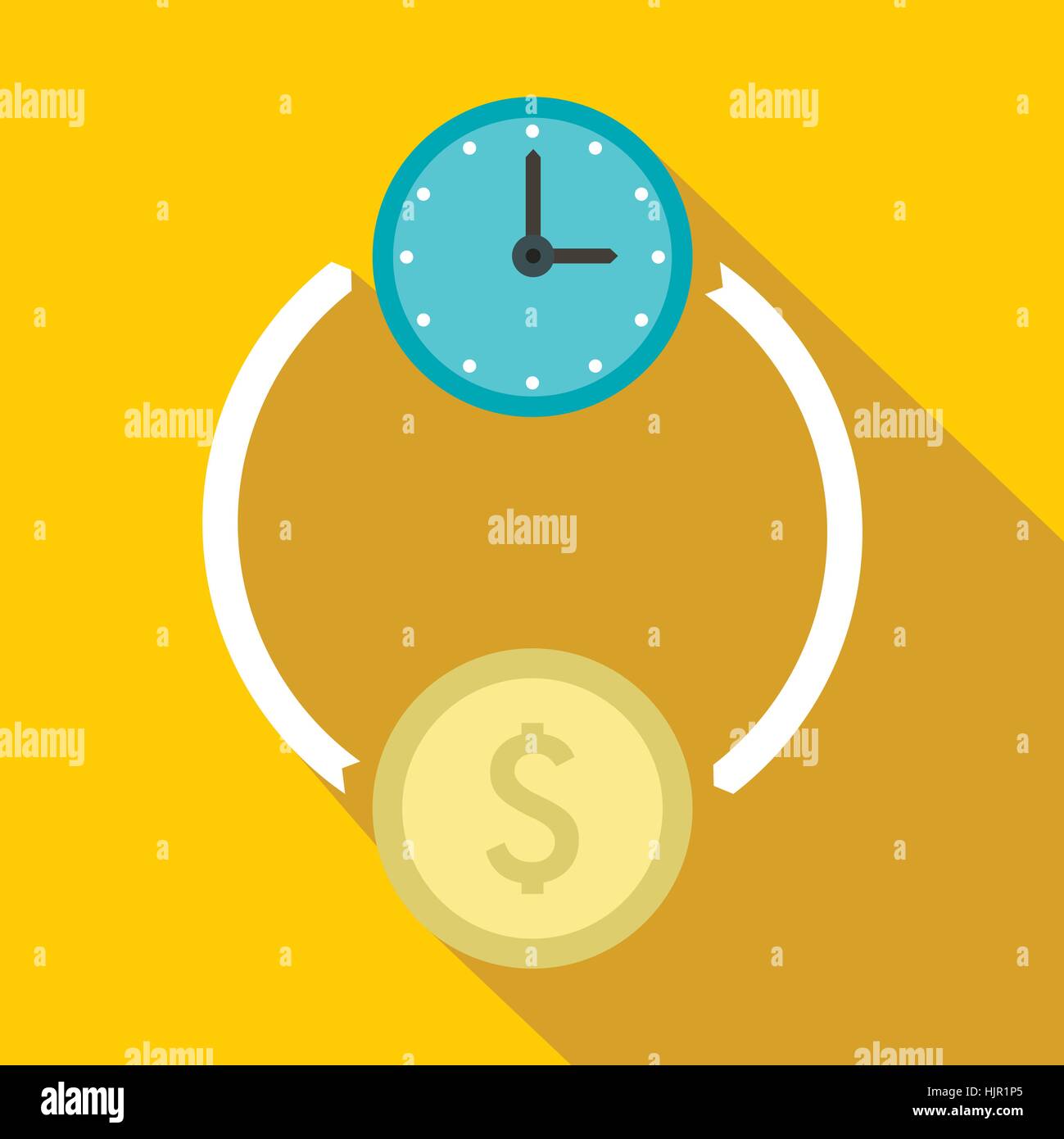 Money and time icon in flat style on a yellow background Stock Vector ...