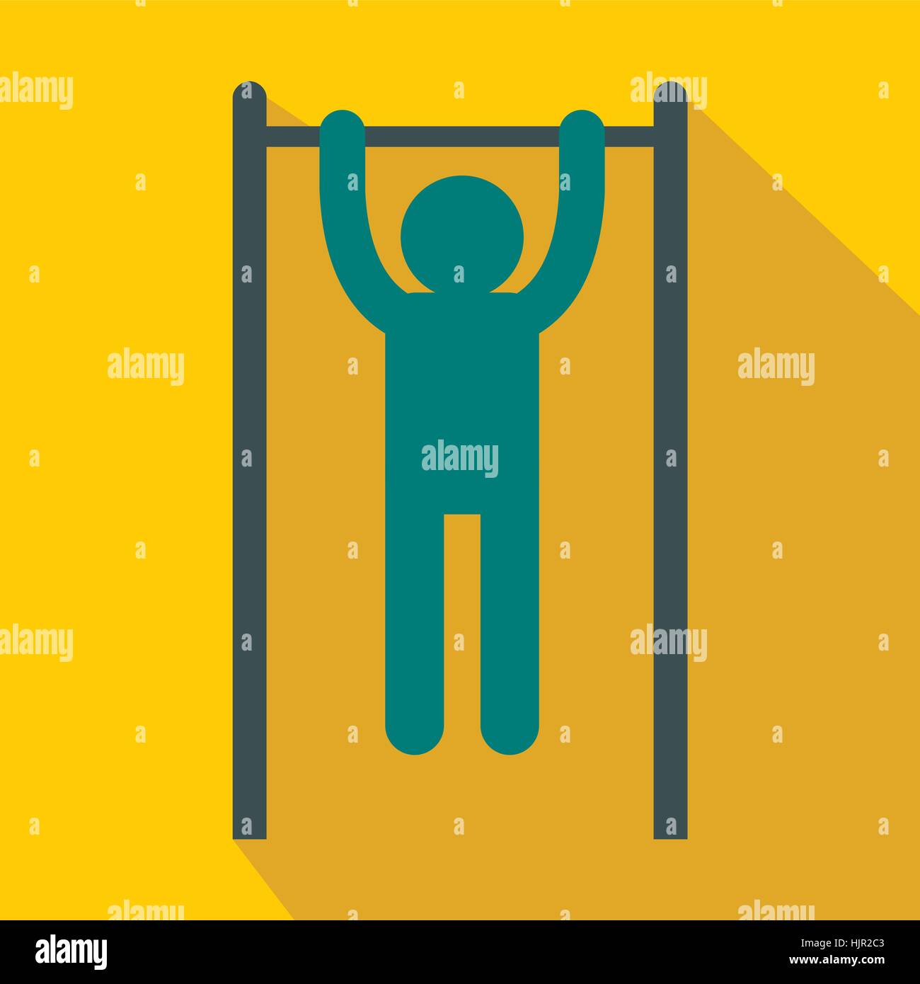 Man doing pull ups on the horizontal bar icon in flat style on a yellow ...