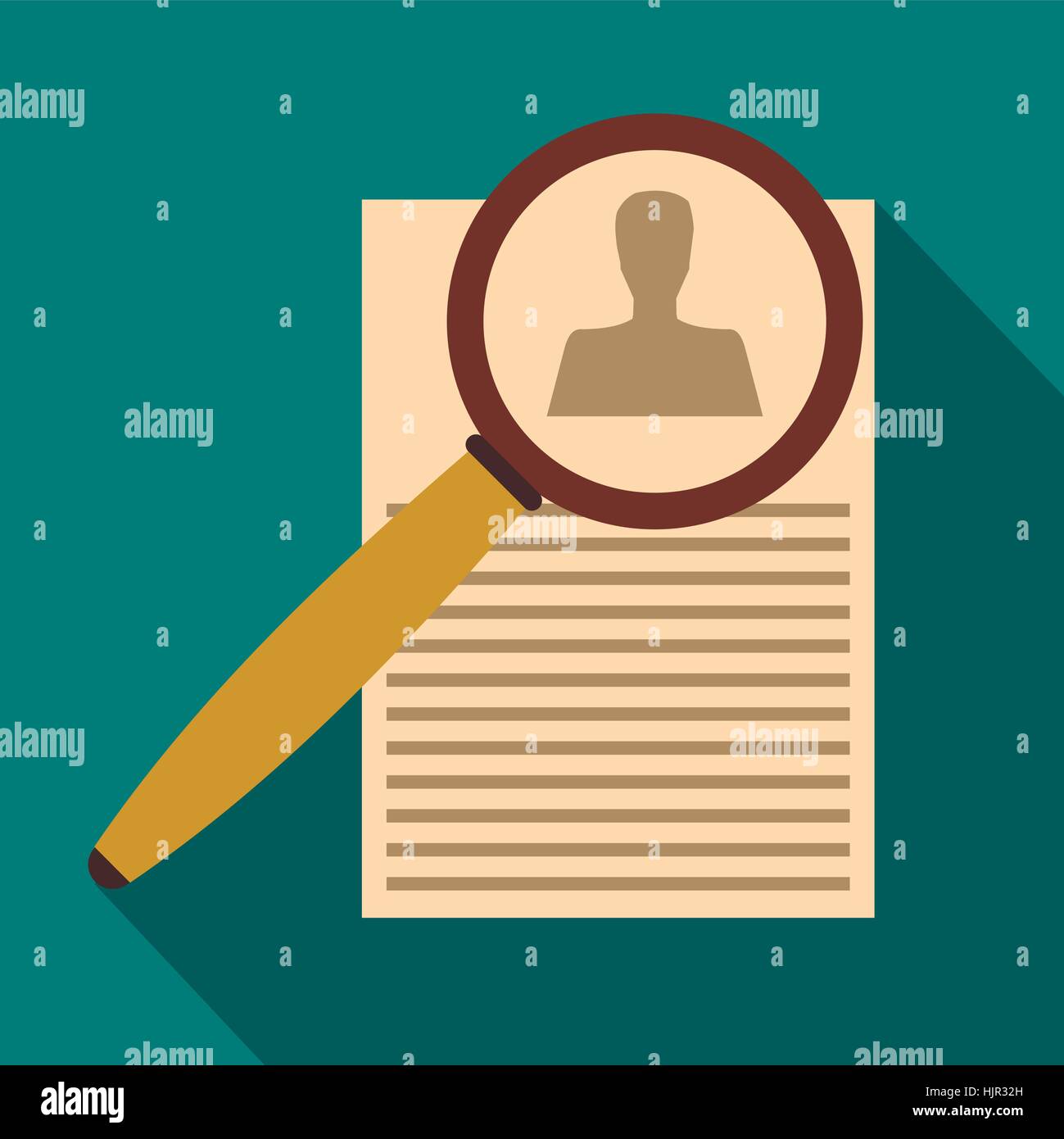 Magnifying glass and resume icon in flat style on a blue background ...