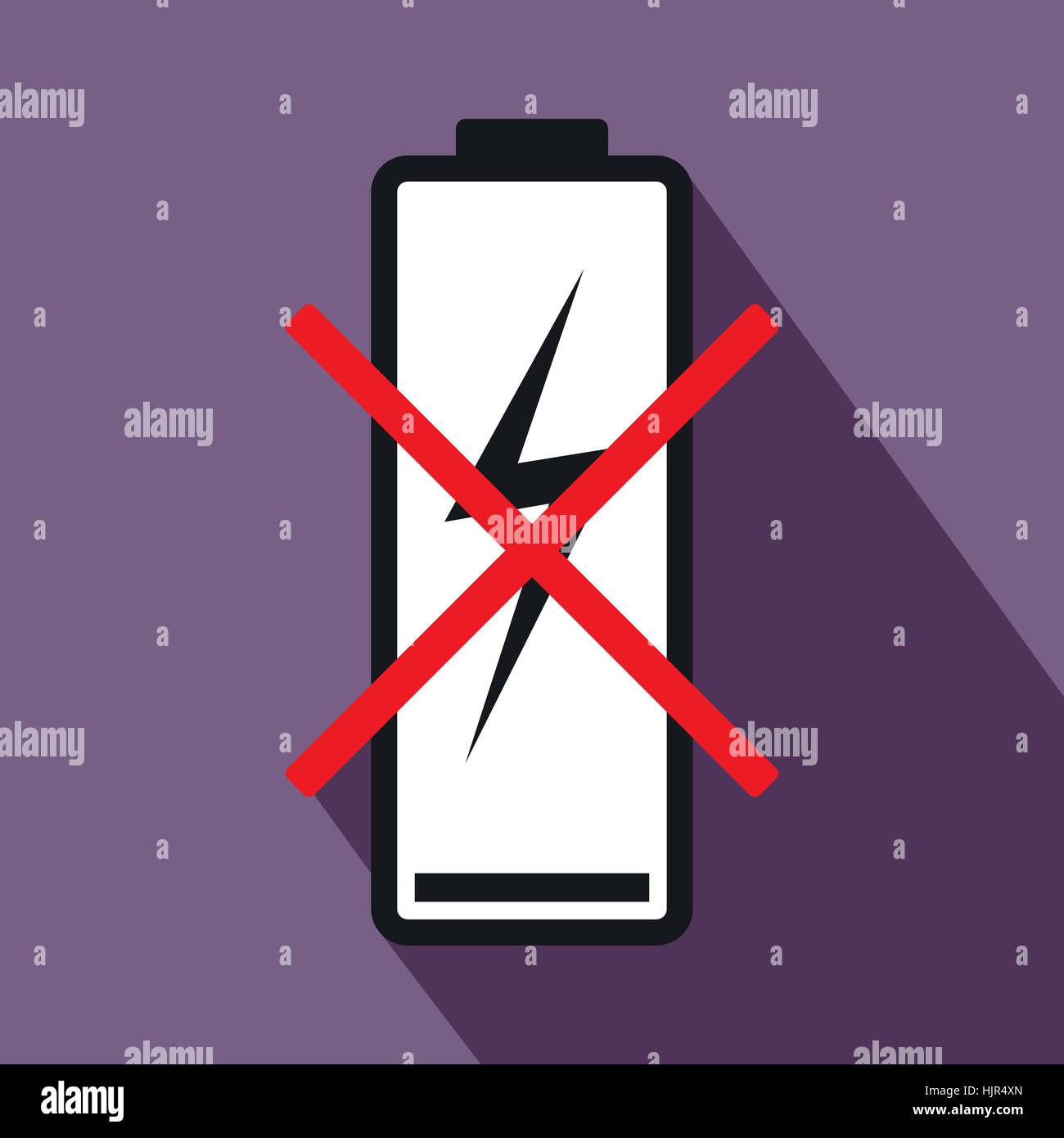 Discharged battery icon in flat style on a violet background Stock ...