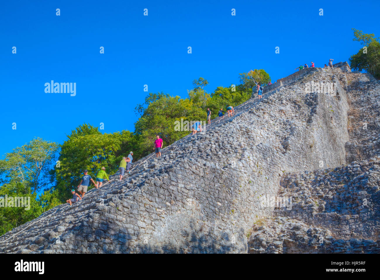 Tourists Climbing the Temple, Nohoch Mul Temple, Coba, Quintana Roo ...