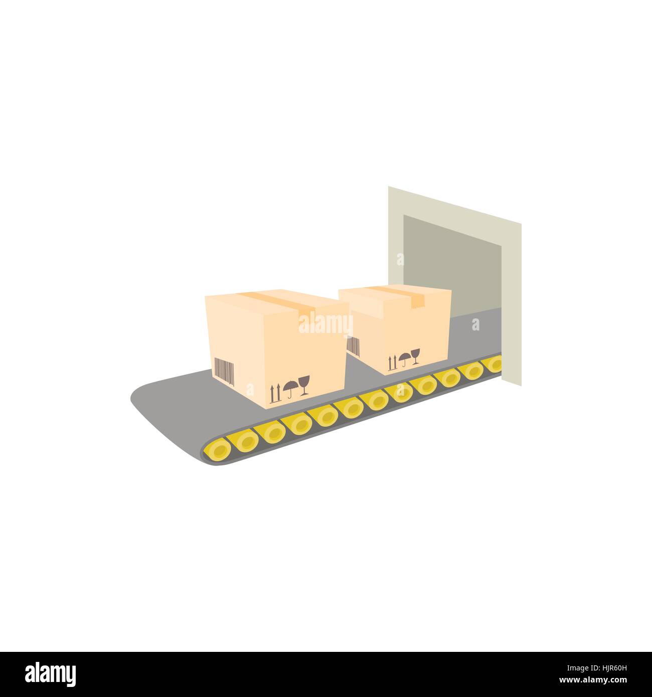 Conveyor belt with boxes icon in cartoon style on a white background ...