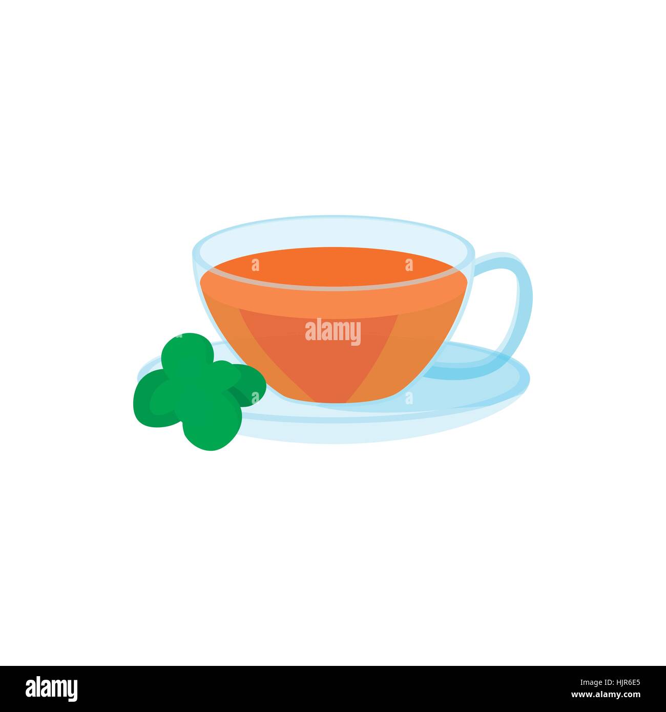 Cup of tea and mint leaf icon in cartoon style on a white background ...