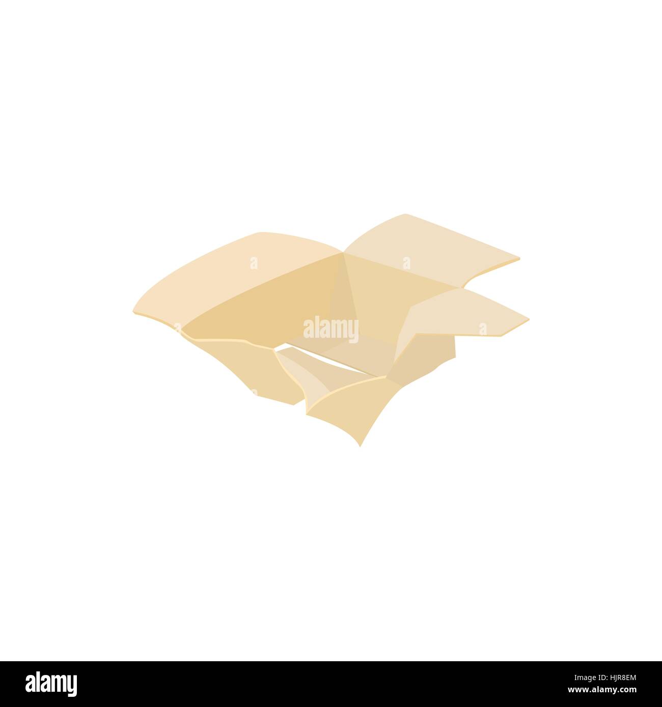 Crumpled empty cardboard box icon in cartoon style on a white ...
