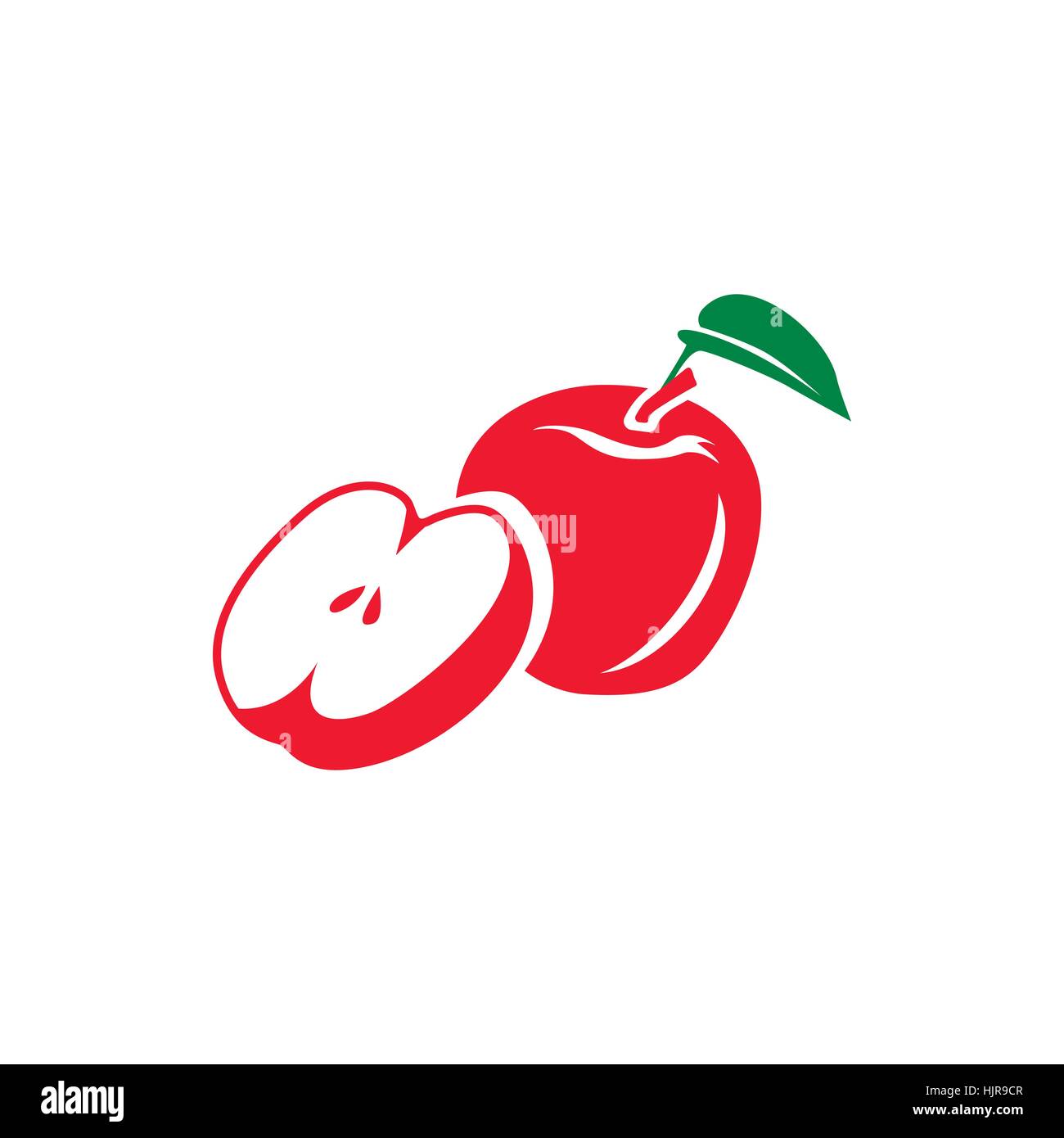 Red apple with leaf and half of apple icon in simple style isolated on ...