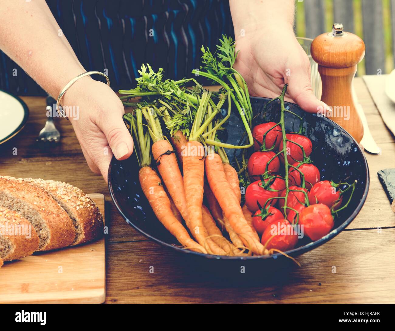 Woman Preparing Table Dinner Concept Stock Photo - Alamy