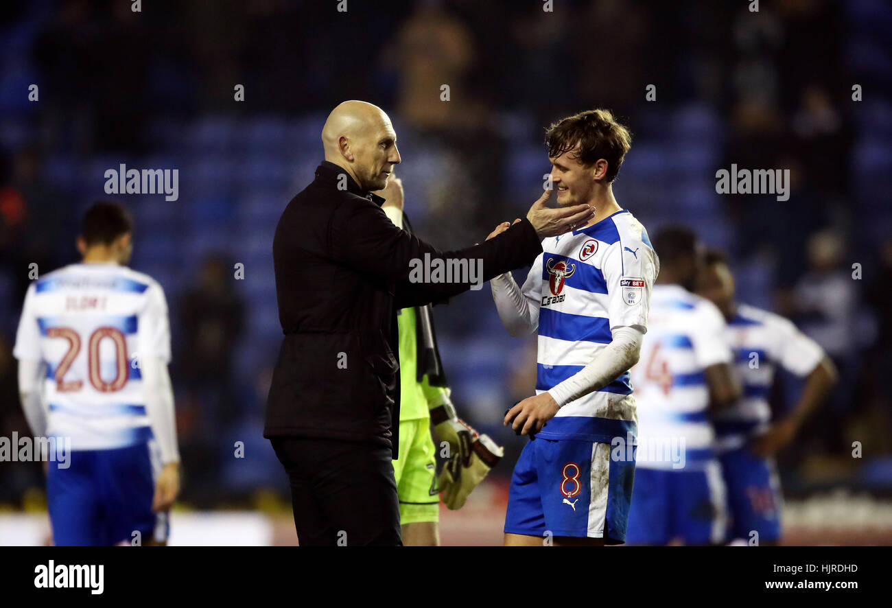 Reading manager Jaap Stam celebrates victory with John Swift after the ...