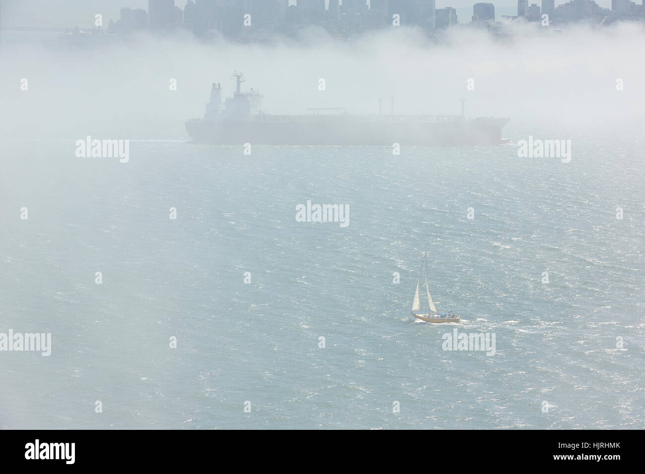 Large Cargo Ship Leaving San Francisco In Thick Fog Stock Photo - Alamy
