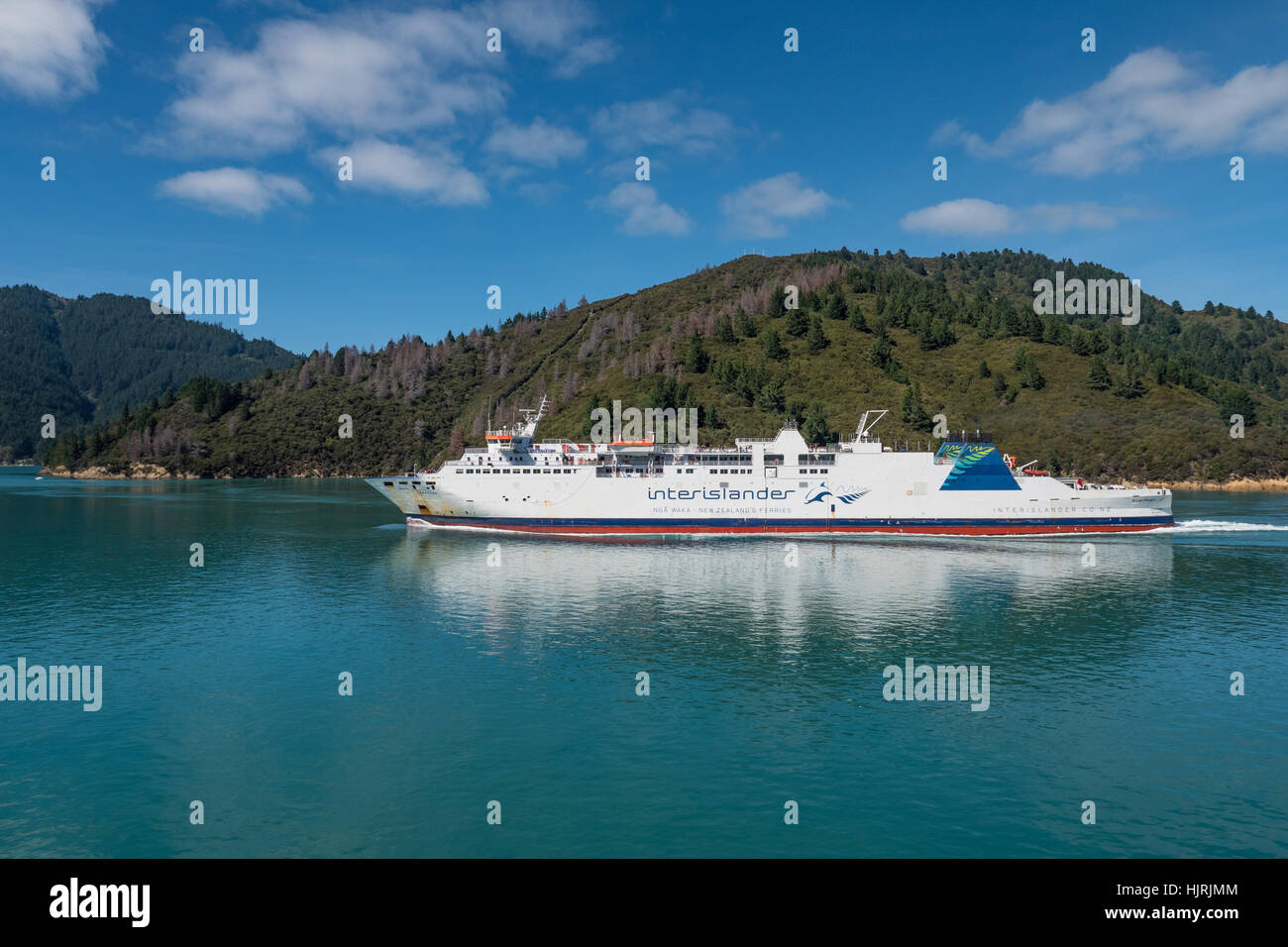 Interislander ferry travels towards Wellington from Picton across the ...