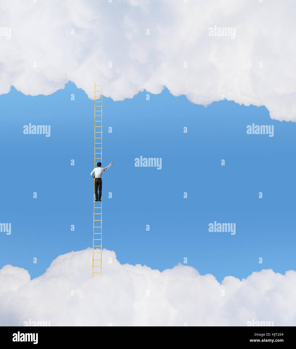 Businessman standing on ladder high in sky hi-res stock photography and ...