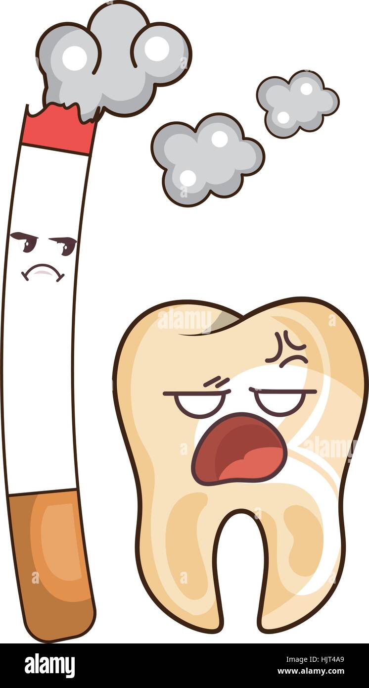 teeth funny character with cigarette kawaii style vector illustration ...